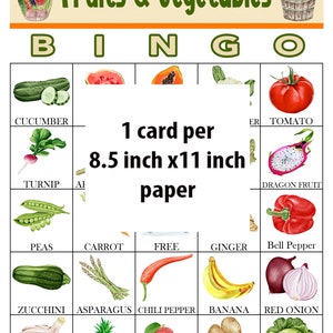 Fruit and Vegetables Bingo, Healthy Eating, Game for Kids, Exotic Fruit ...