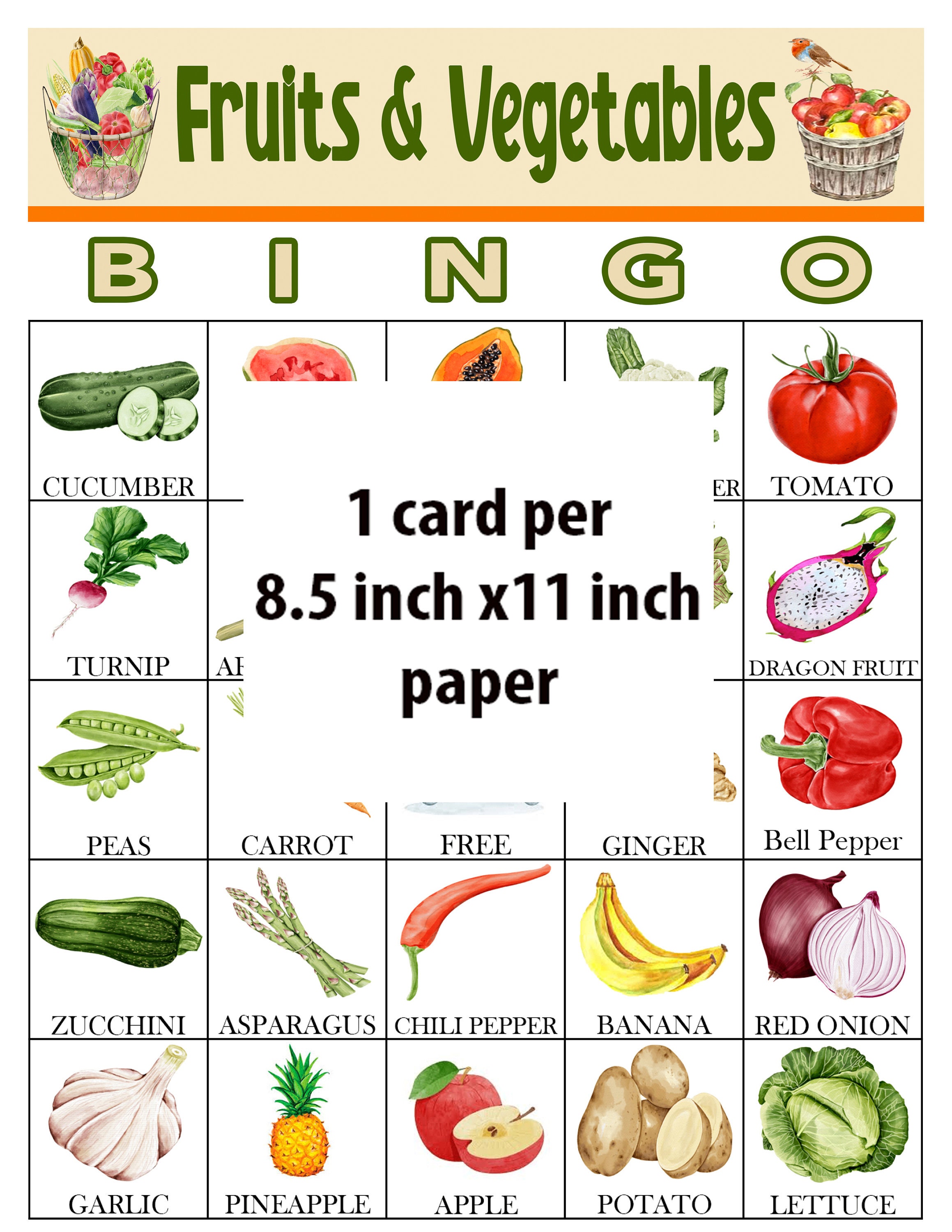 Fruit and Vegetables Bingo Healthy Eating Game for Kids - Etsy