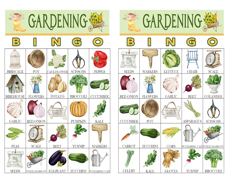 Garden Bingo Game, 30 Unique Cards (printable) - Etsy