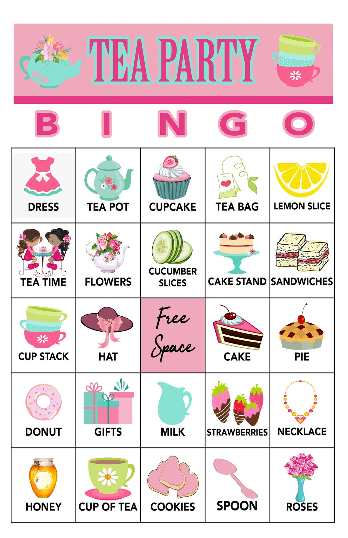 Tea Party Bingo Tea Party Games Birthday Party Download - Etsy