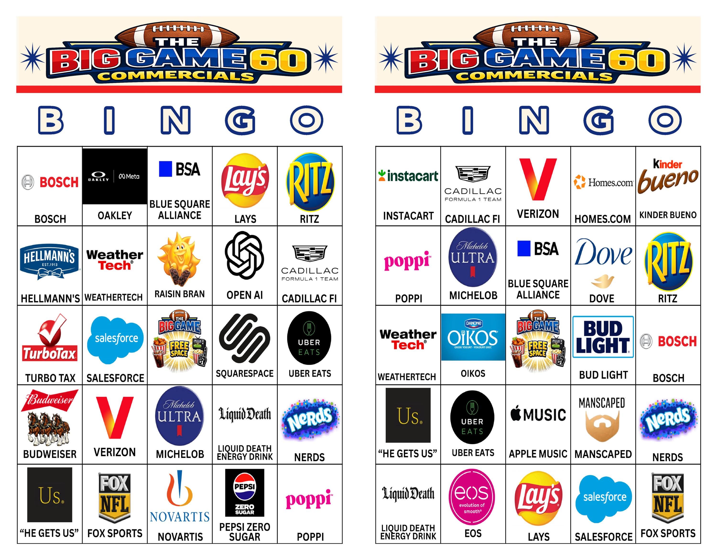 Big Game Commercials Bingo | 50 Unique Cards (instant Download) - Etsy