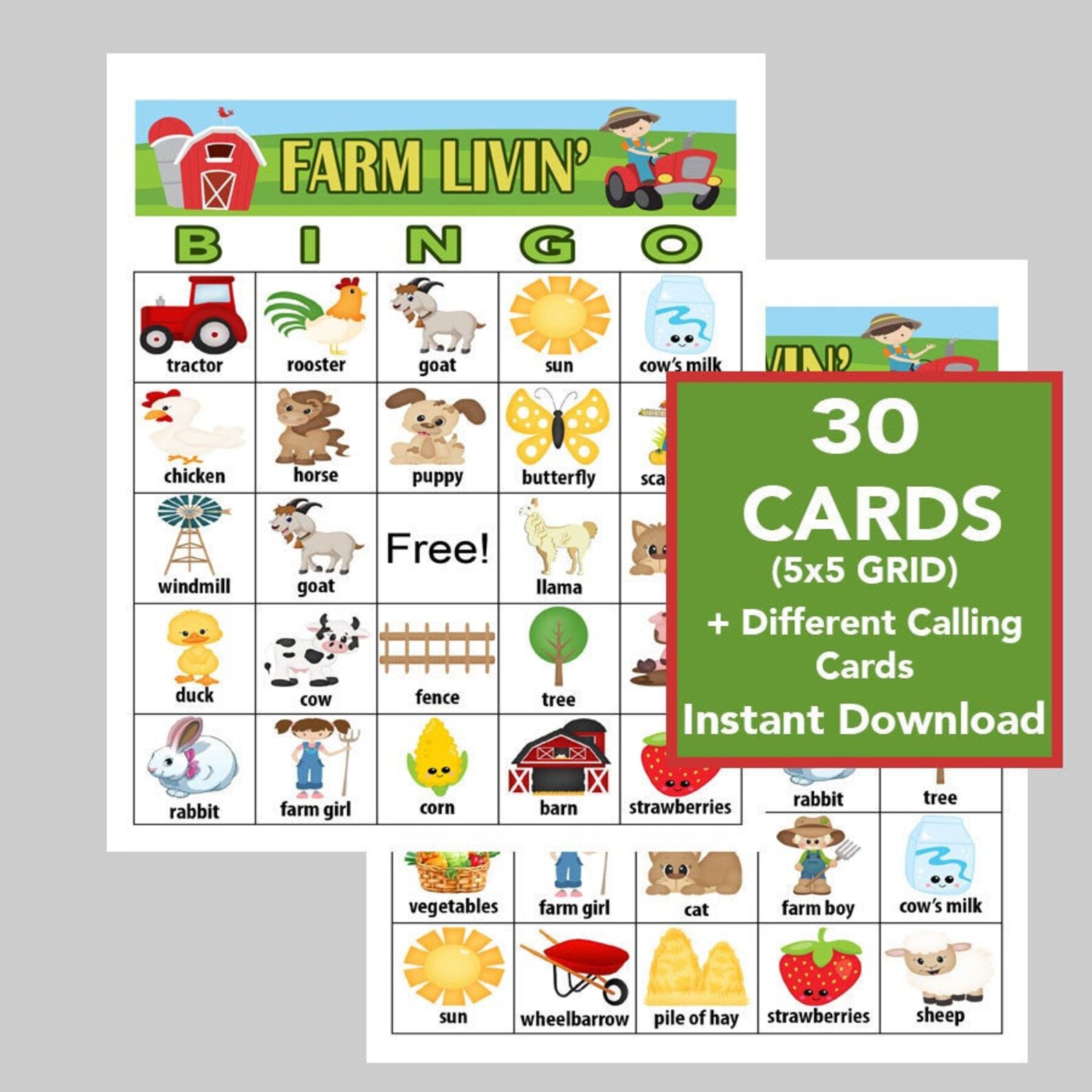 Farm Livin' Bingo Farm Animal Party Digital Download - Etsy