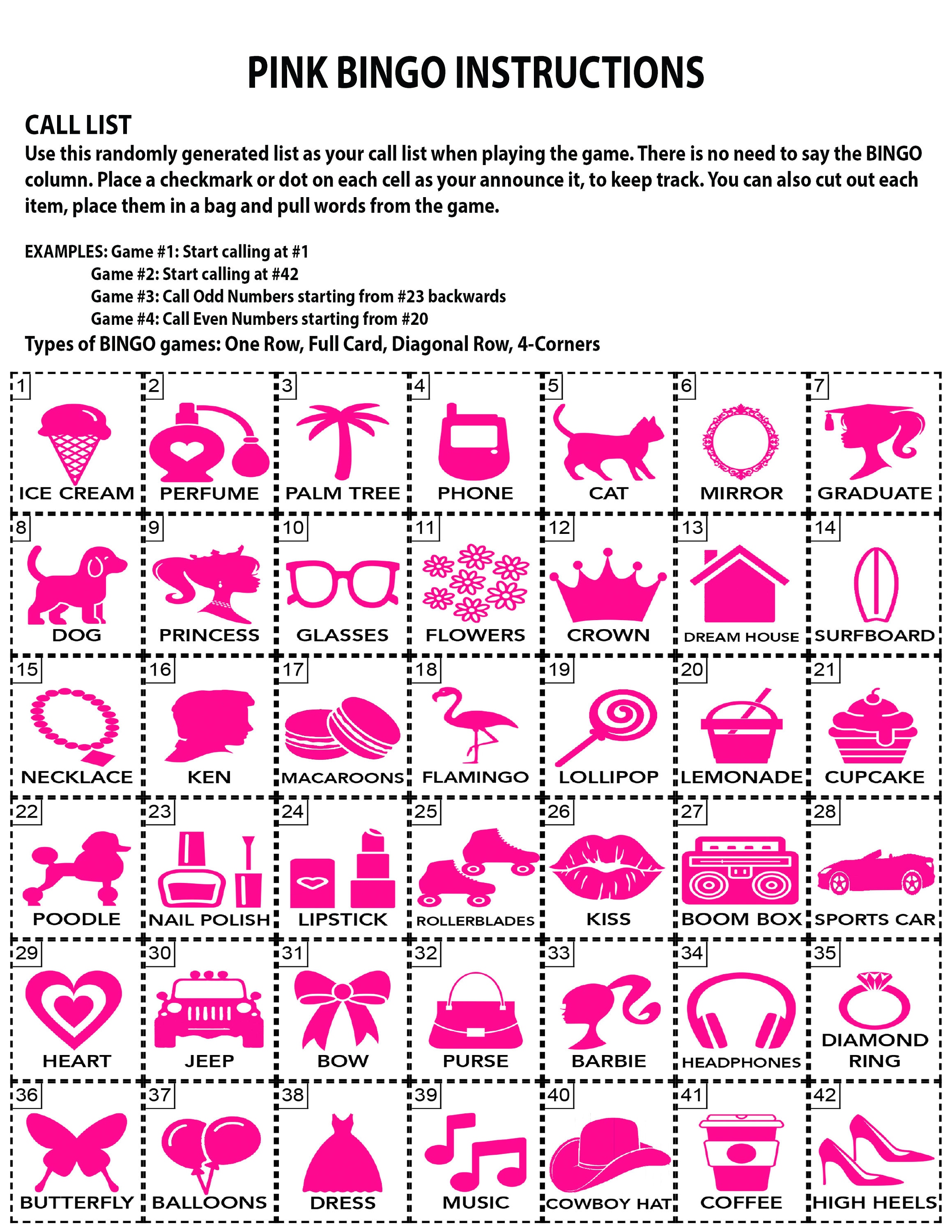 Pink Bingo Kids Bingo Game Bachelorette Bingo Girls Bingo - Etsy