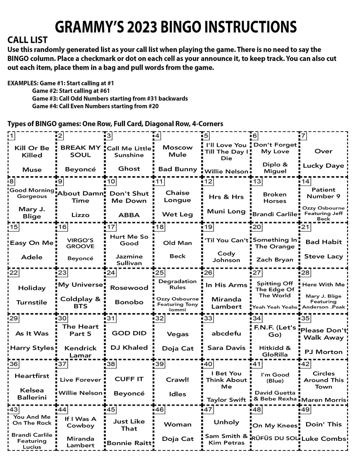 GRAMMY 2023, GRAMMY Music, GRAMMY Party, Digital Download, Bingo Games ...