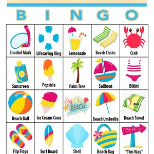 Beach Bingo Game Summer Bingo Pool Party Bingo Summer - Etsy