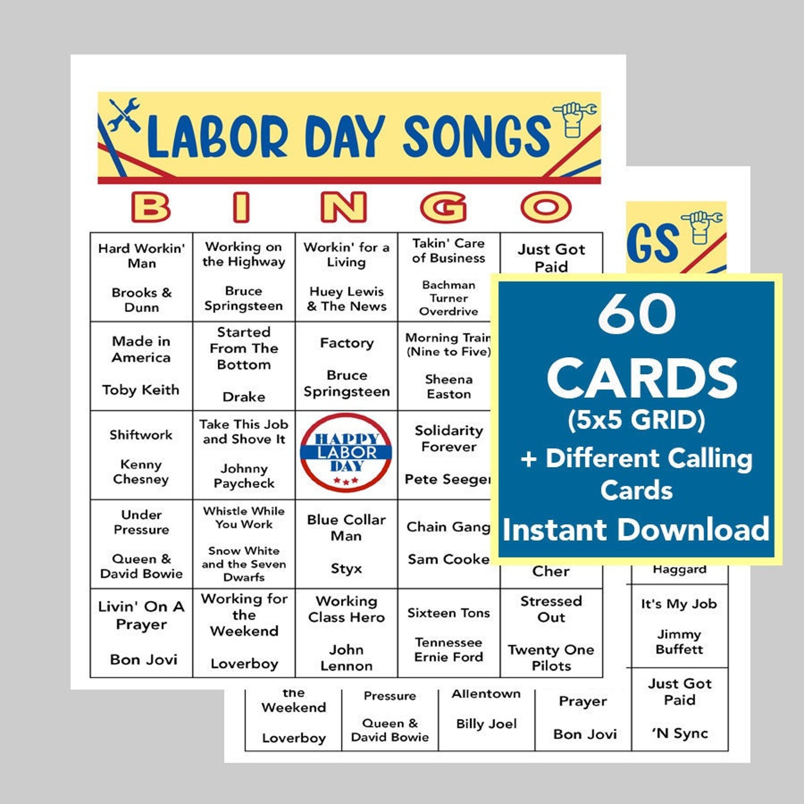 Labor Day Game Labor Day Songs Bingo Game Labor Day - Etsy
