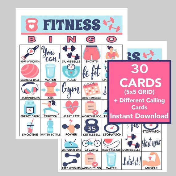 Fitness Bingo Fitness Games Bingo Games Printable Games - Etsy