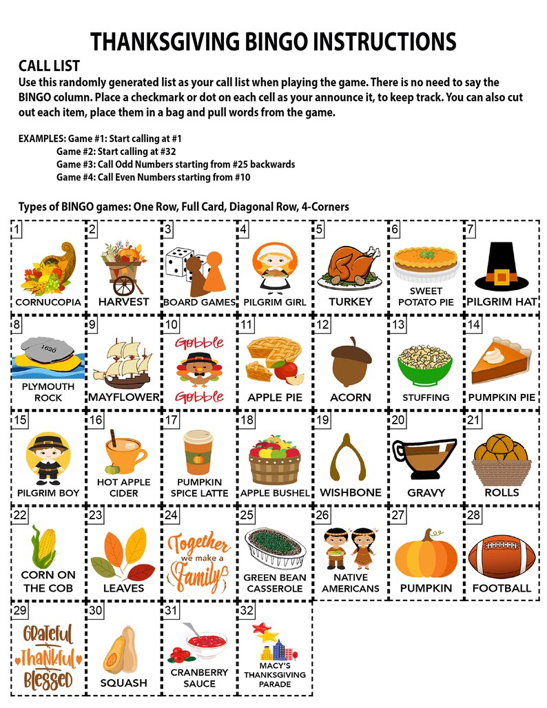 Thanksgiving Bingo Game, 60 Cards, Family Fun (digital Download) - Etsy ...