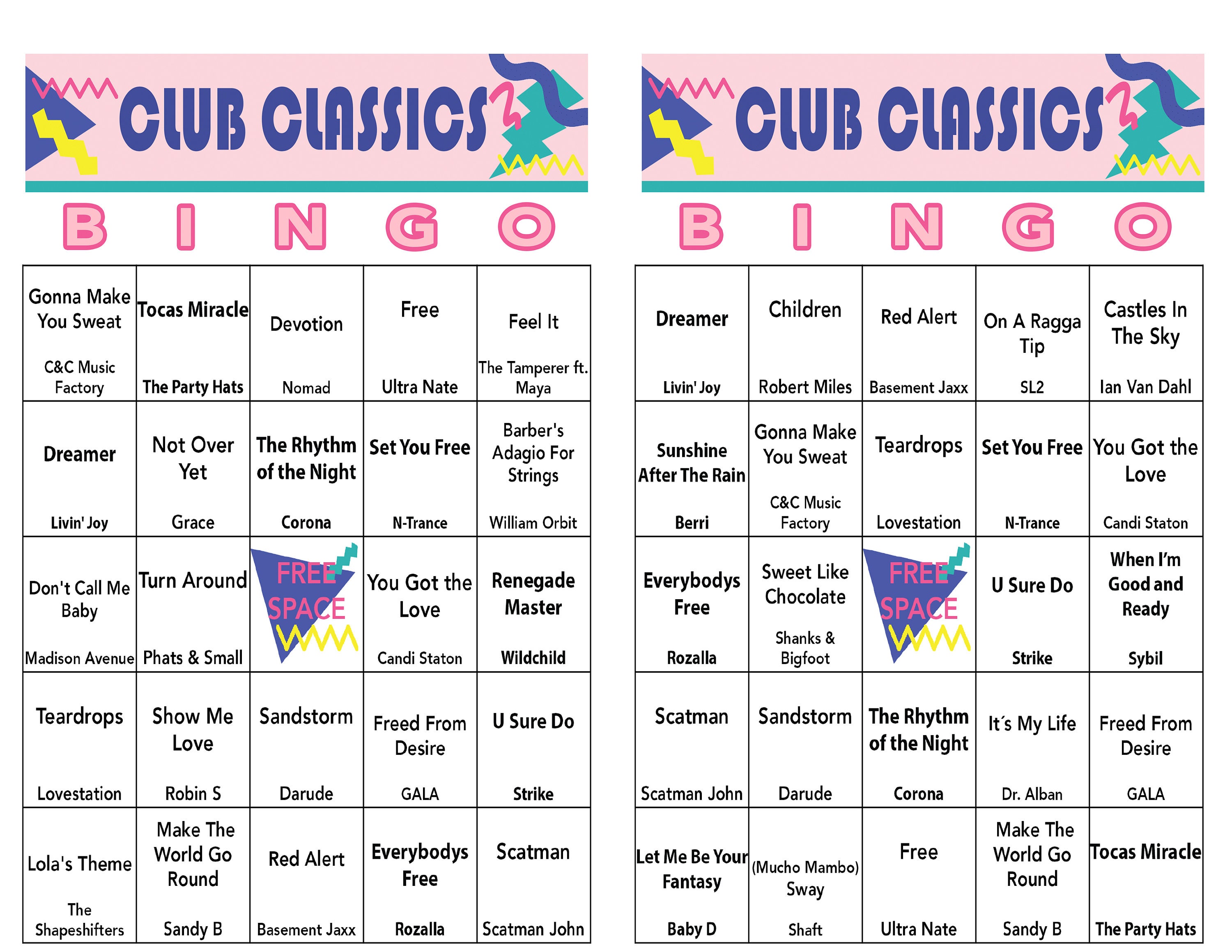 Club Classics 90's Club Music Dance Music Bingo Instant - Etsy