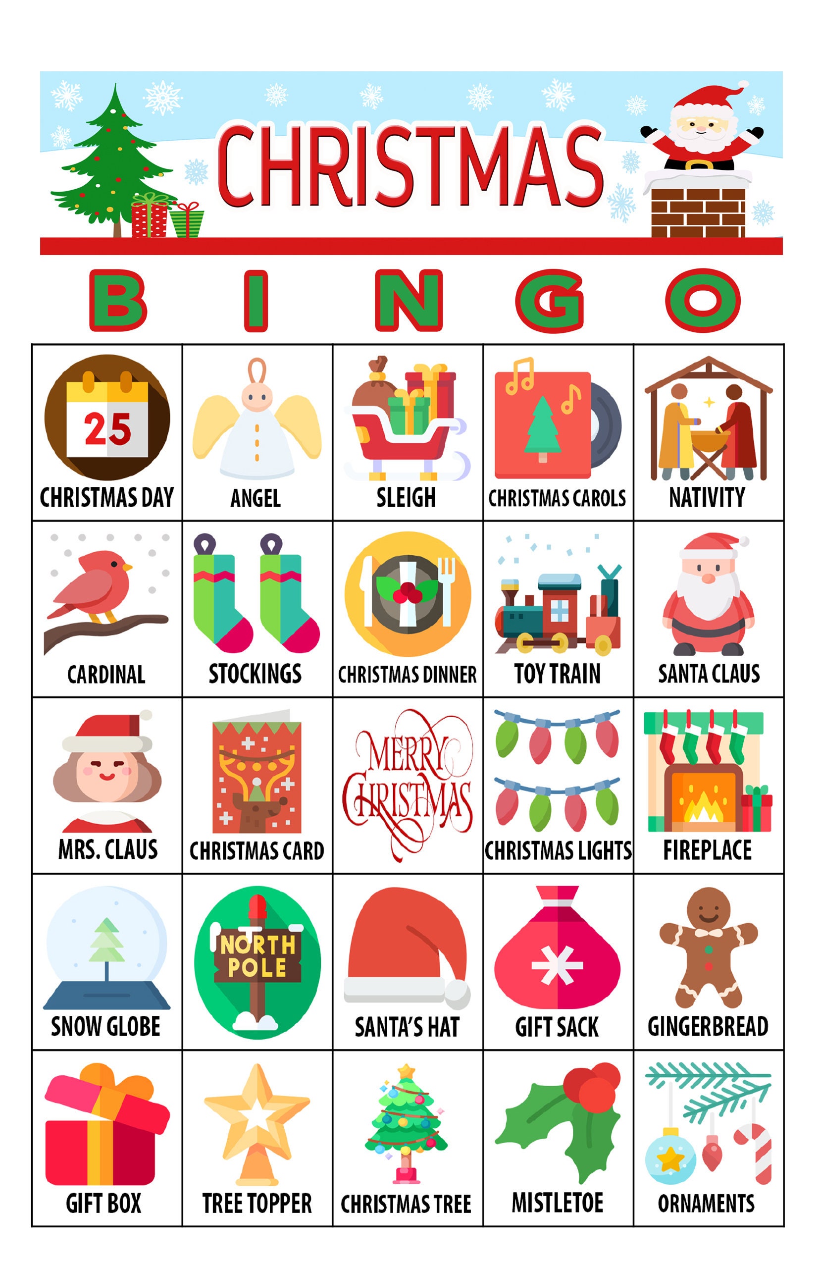 Christmas Bingo Holiday Bingo Kids Christmas Games Family - Etsy