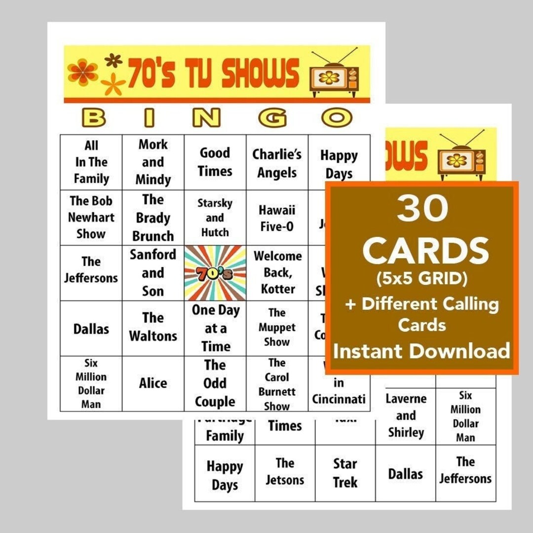 70's TV Shows Bingo Game, 30 Printable Cards (digital Download) - Etsy