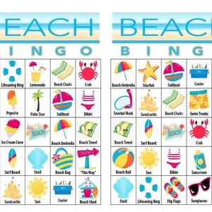 Beach Bingo Game, Summer Bingo, Pool Party Bingo, Summer Games, Summer ...