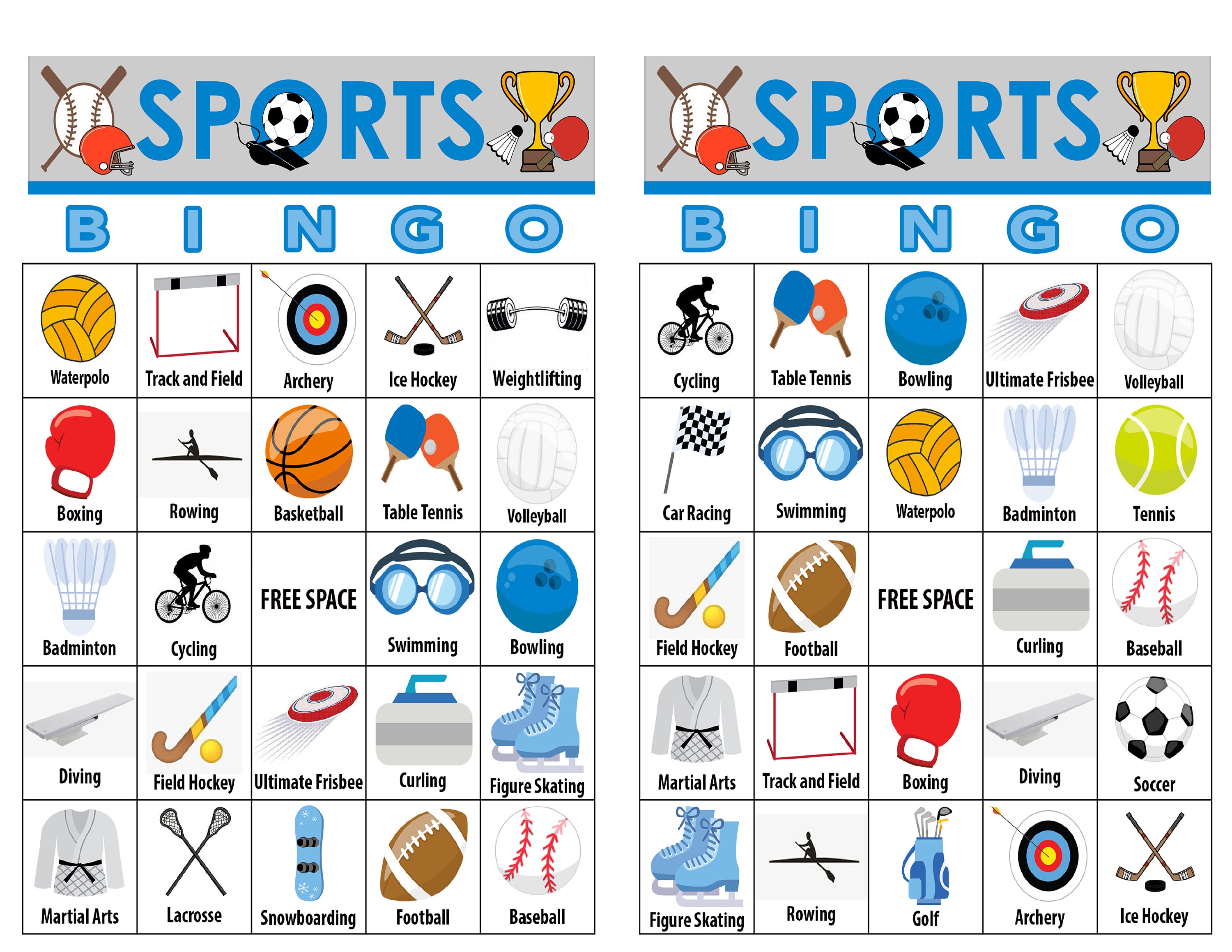 Sports Bingo Game Summer Bingo Party Bingo Summer Games - Etsy Canada