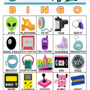 90's ITEMS 90's Birthday Party 90's Bingo Game - Etsy