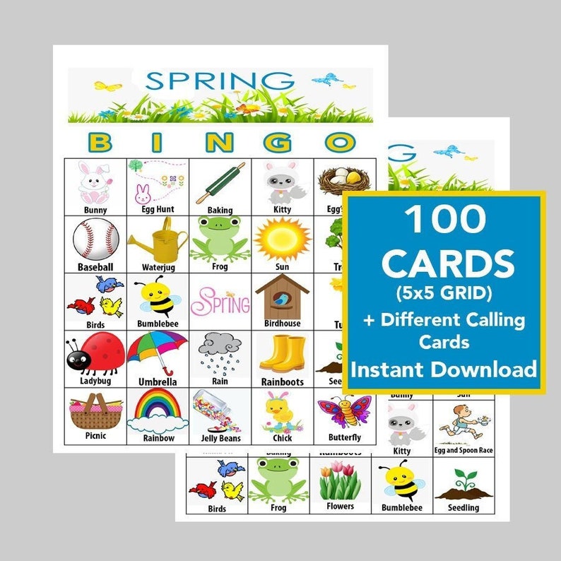 Spring Bingo, Springtime Bingo, Spring Party Bingo, Printable Bingo ...