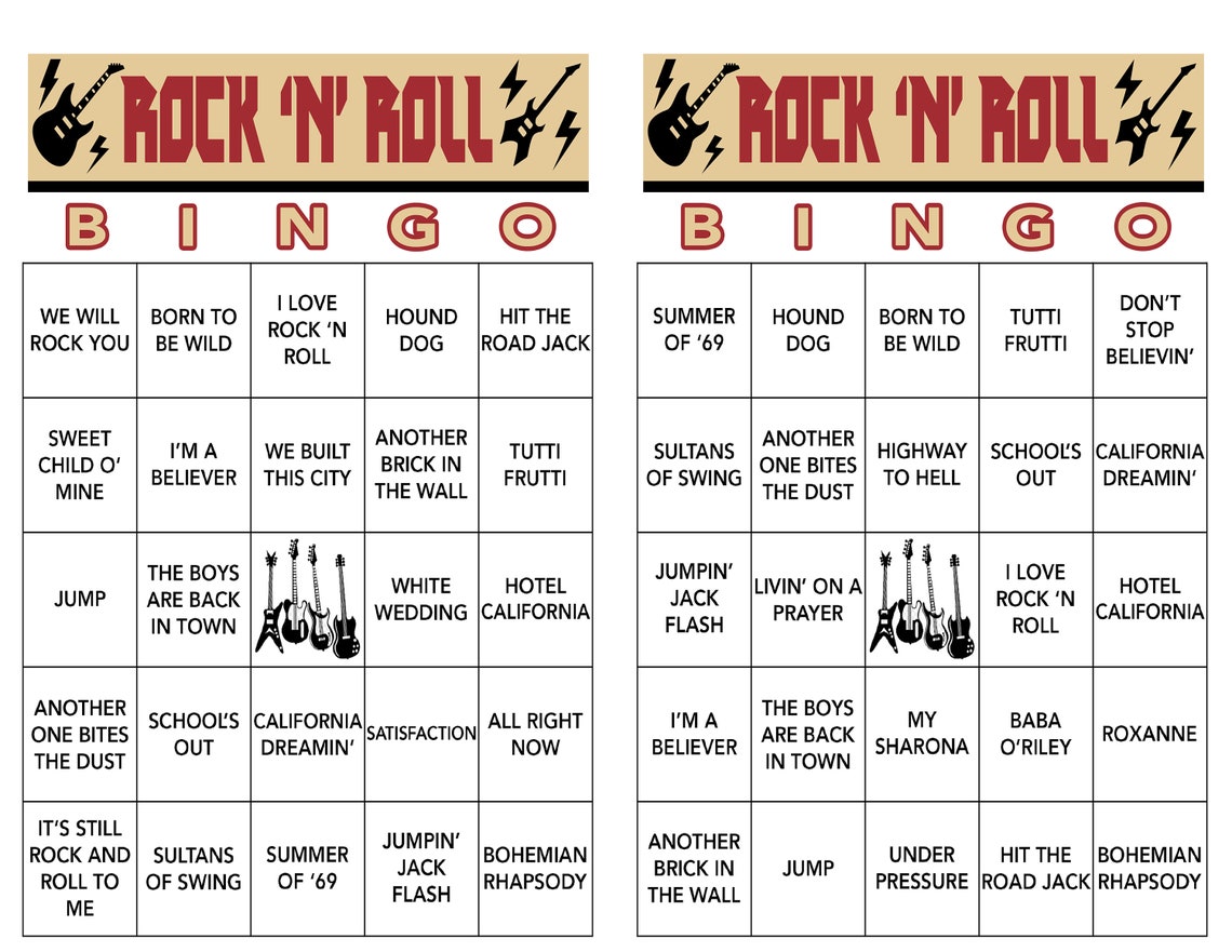 Rock 'n' Roll Rock 'n' Roll Bingo Music - Etsy