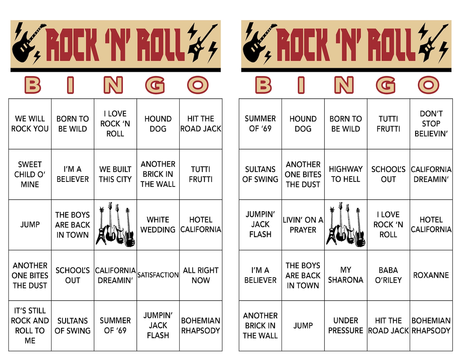 Rock 'n' Roll, Rock 'n' Roll Bingo, Music Games, Rock 'n' Roll Party ...