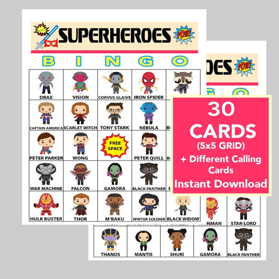 Superhero, Superhero Bingo Game, Kids Bingo, Party Bingo, Superhero ...