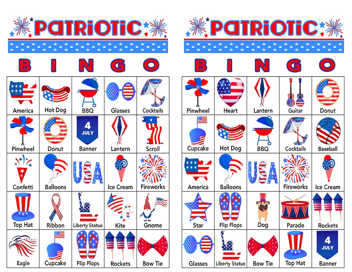 Patriotic Bingo Cards: Printable Bingo 30 Cards 4th of July - Etsy Canada