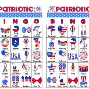 Patriotic Bingo Cards: Printable Bingo, 30 Cards, 4th of July Party ...