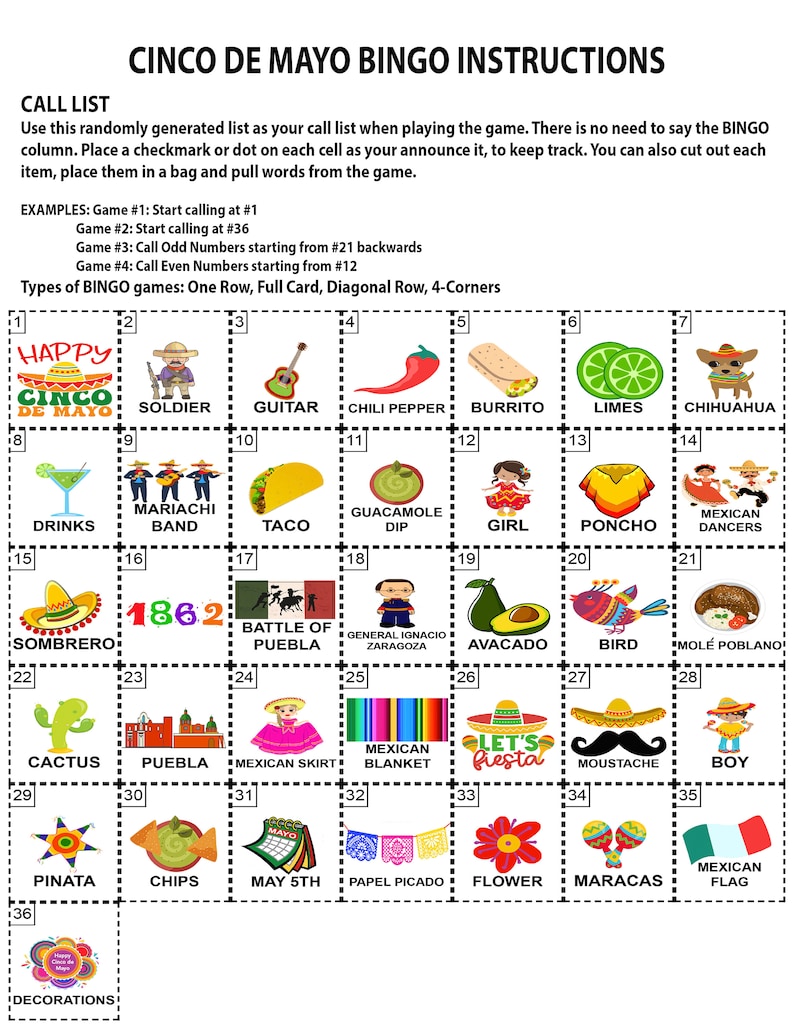 Cinco De Mayo, Cinco De Mayo Bingo Cards, 5x5 Bingo Cards, Instant ...