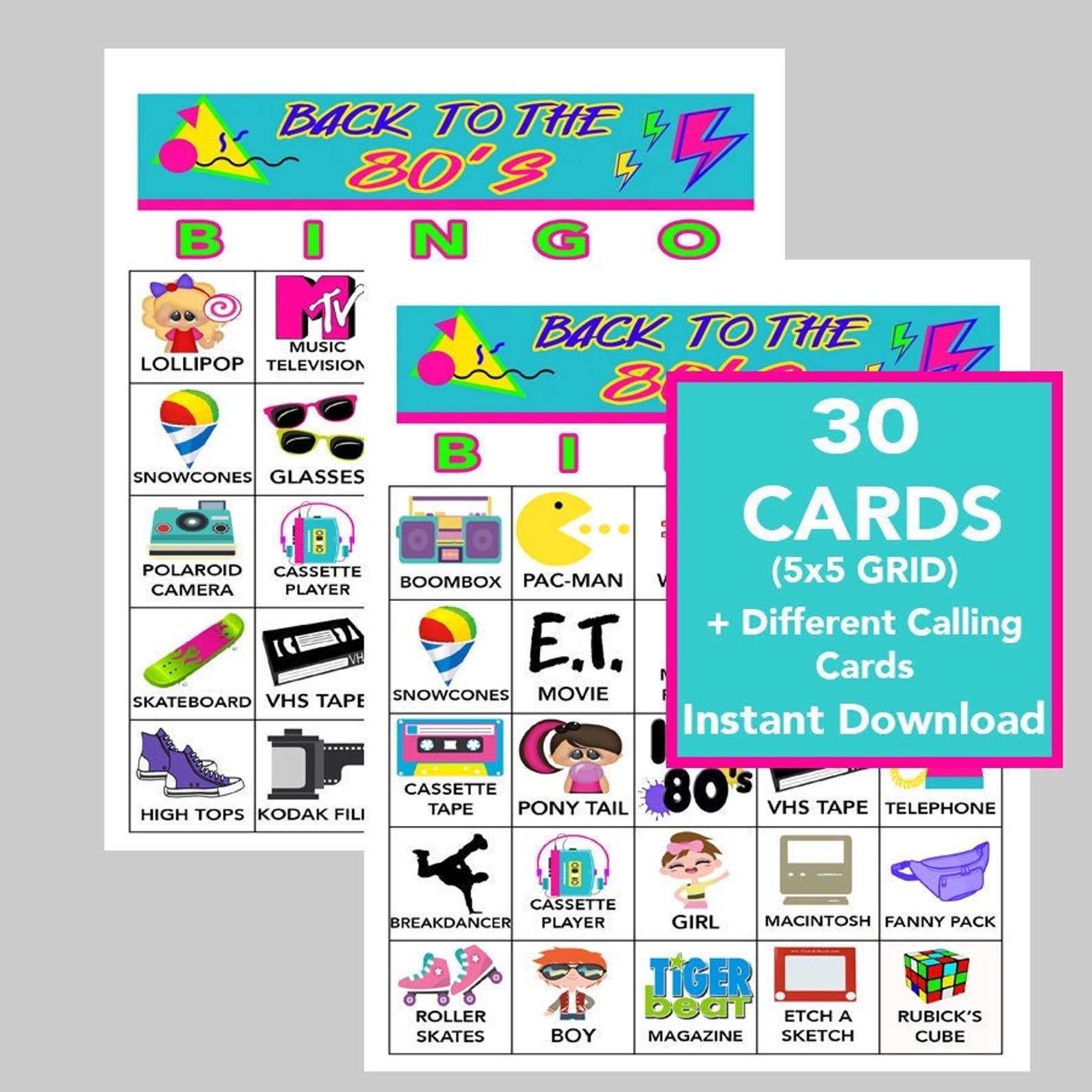 80's Bingo, 80's Birthday, 80's Throwback, Instant Digital Download ...