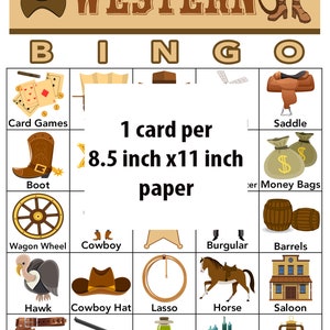 Wild West, Western, Bingo Printable Pdfs, Digital Download, Call List ...