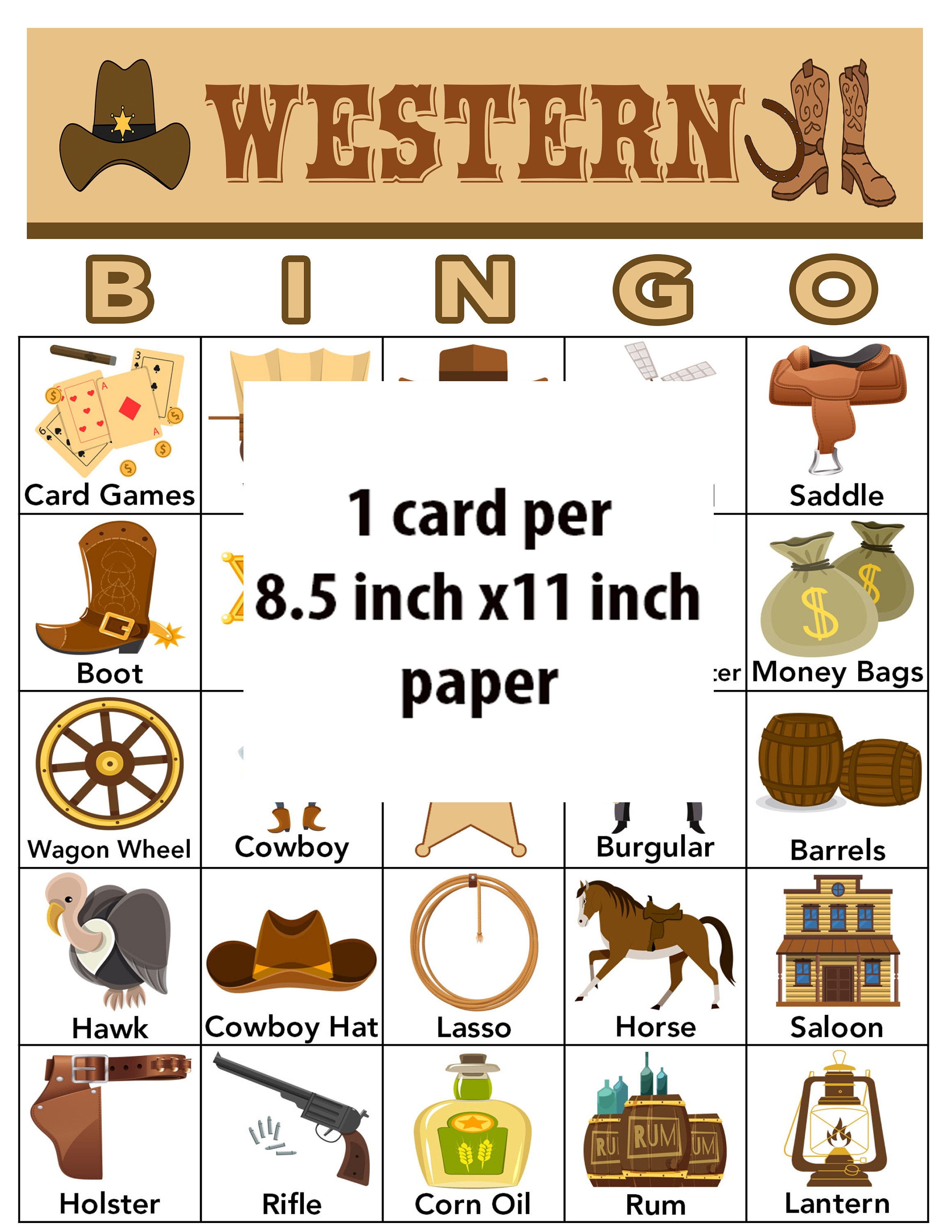 Wild West Western Bingo Printable Pdfs Digital Download - Etsy