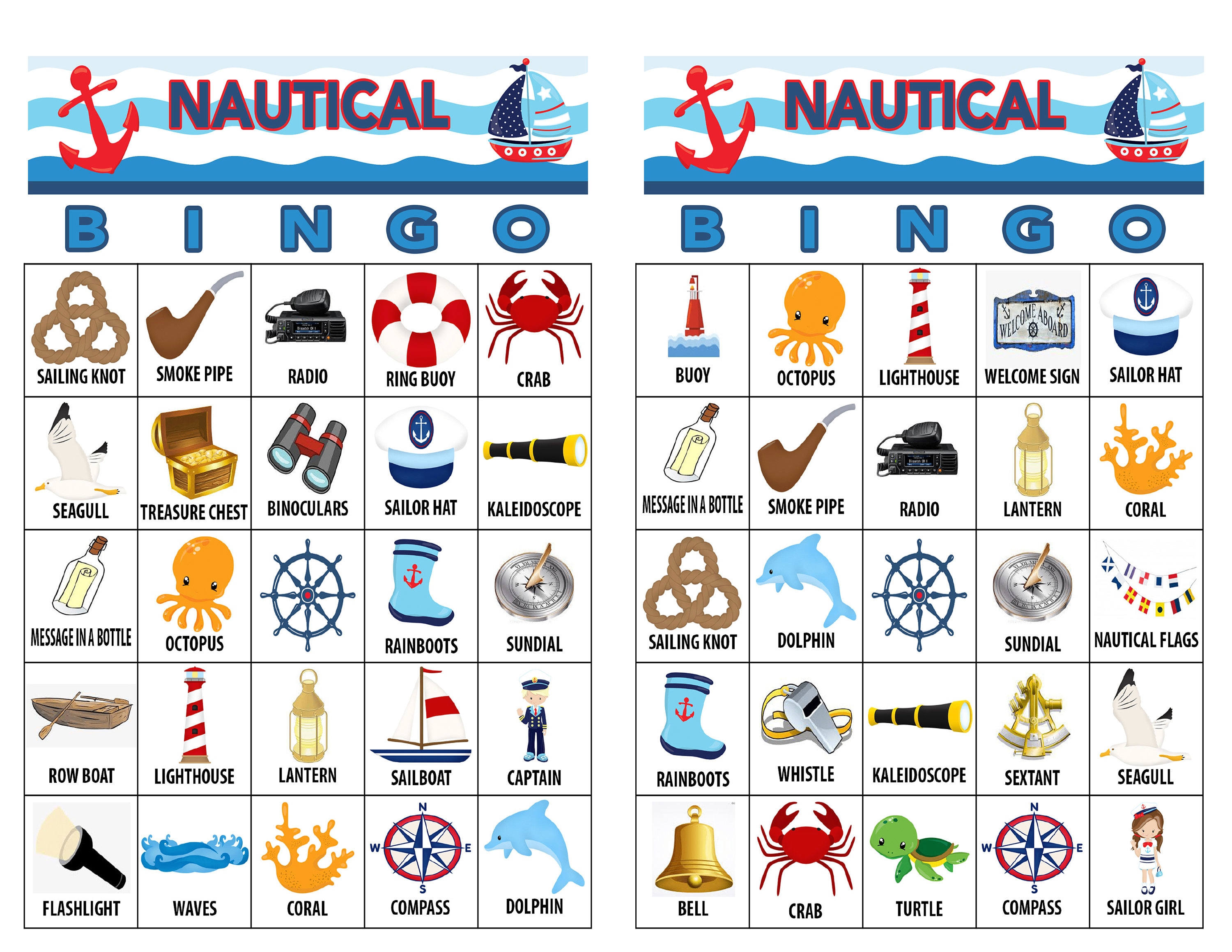 NAUTICAL Bingo Game Boating and Fishing Bingo Nautical Theme - Etsy