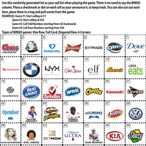 Football Game, the Big Game Commercial Bingo, 5x5 Bingo Cards, Instant ...