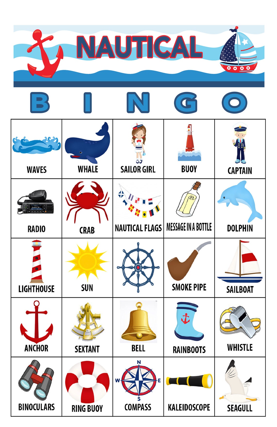 NAUTICAL Bingo Game Boating and Fishing Bingo Nautical Theme - Etsy