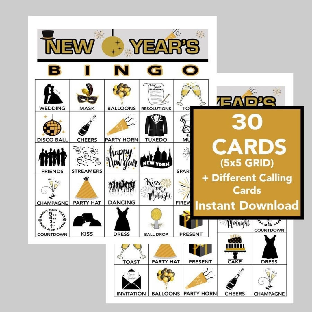 New Years, New Years Bingo, New Years Eve Bingo, Family New Years Day ...