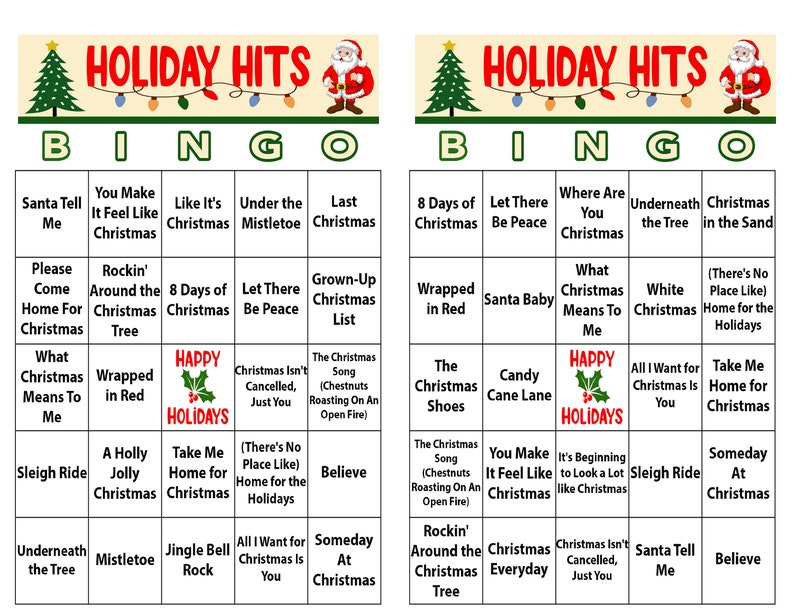 HOLIDAY Music, Holiday Party, Holiday Music Bingo, Digital Download ...