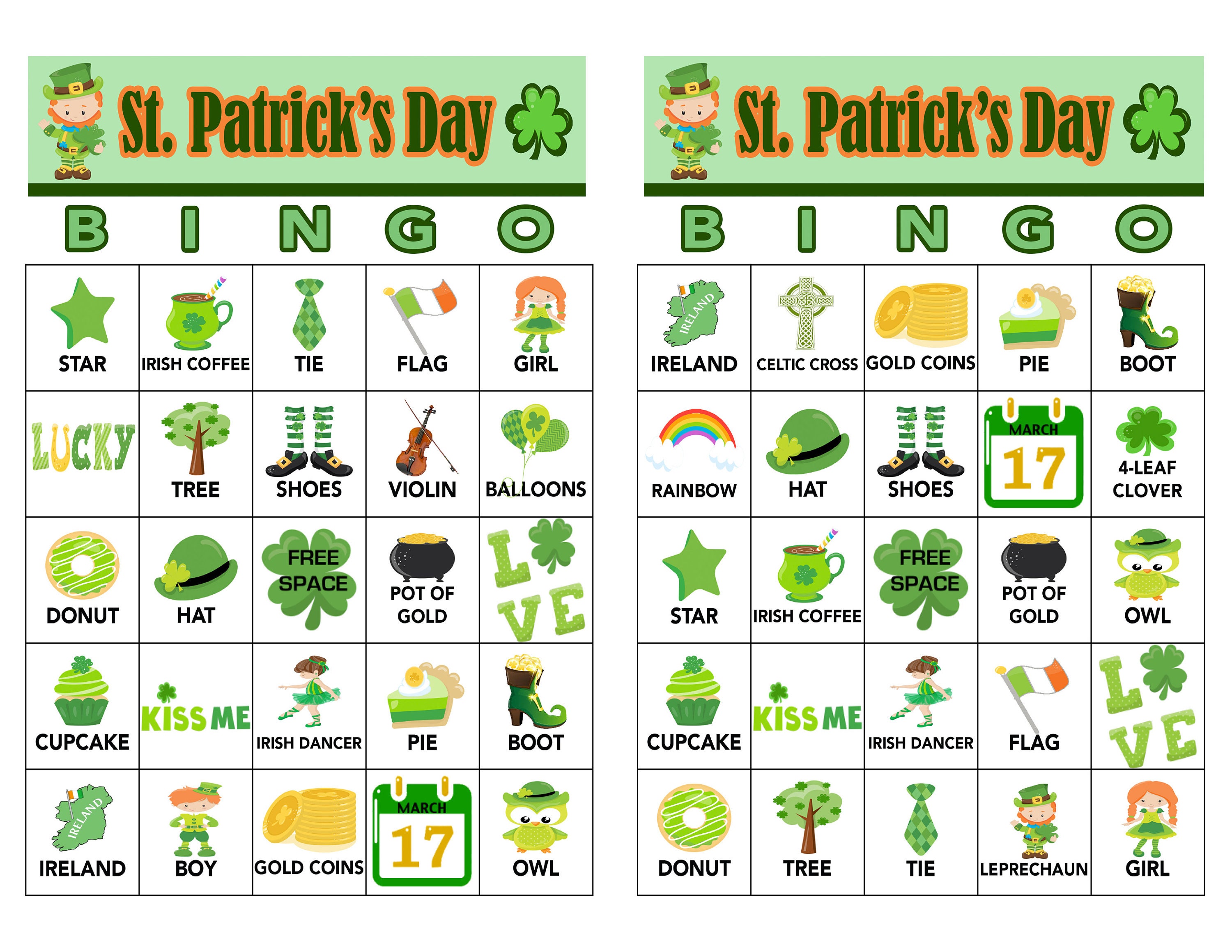 St. Patrick's Day Bingo Game Bingo Games Party Bingo - Etsy