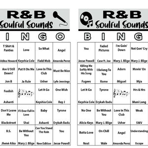 R&B Music Hits, Rhythm and Blues, Soulful Sounds, Printable Digital Download, Bingo Games, 100 ...