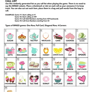 Tea Party Bingo, Tea Party Games, Birthday Party, Digital Download ...