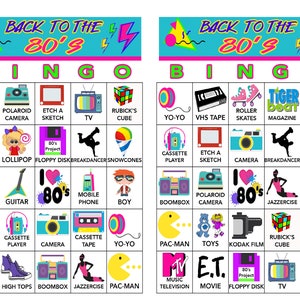 80's Bingo, 80's Throwback, 80's Birthday, Instant Digital Download ...