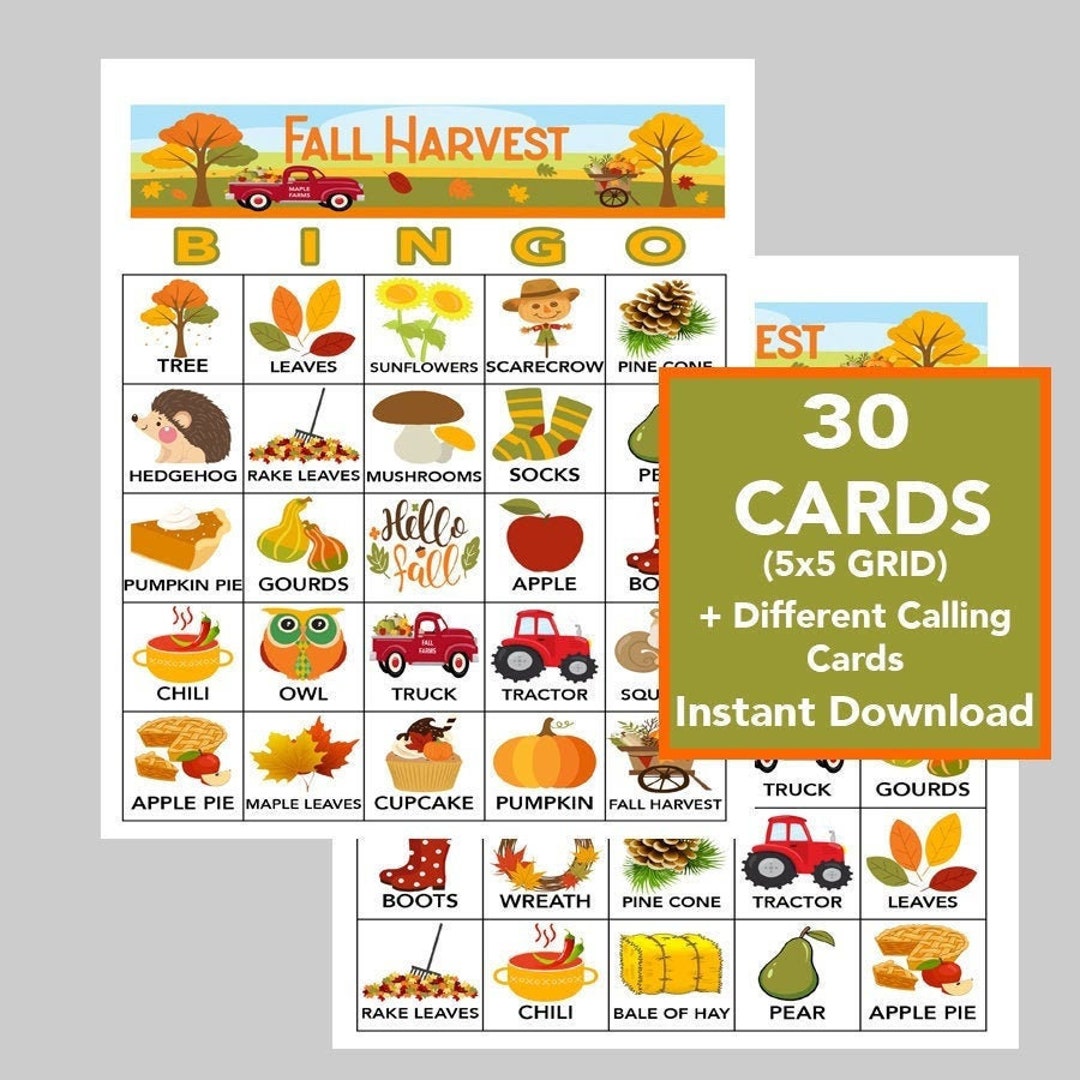 Fall Harvest Bingo Game, 30 Unique Cards (digital Download) - Etsy