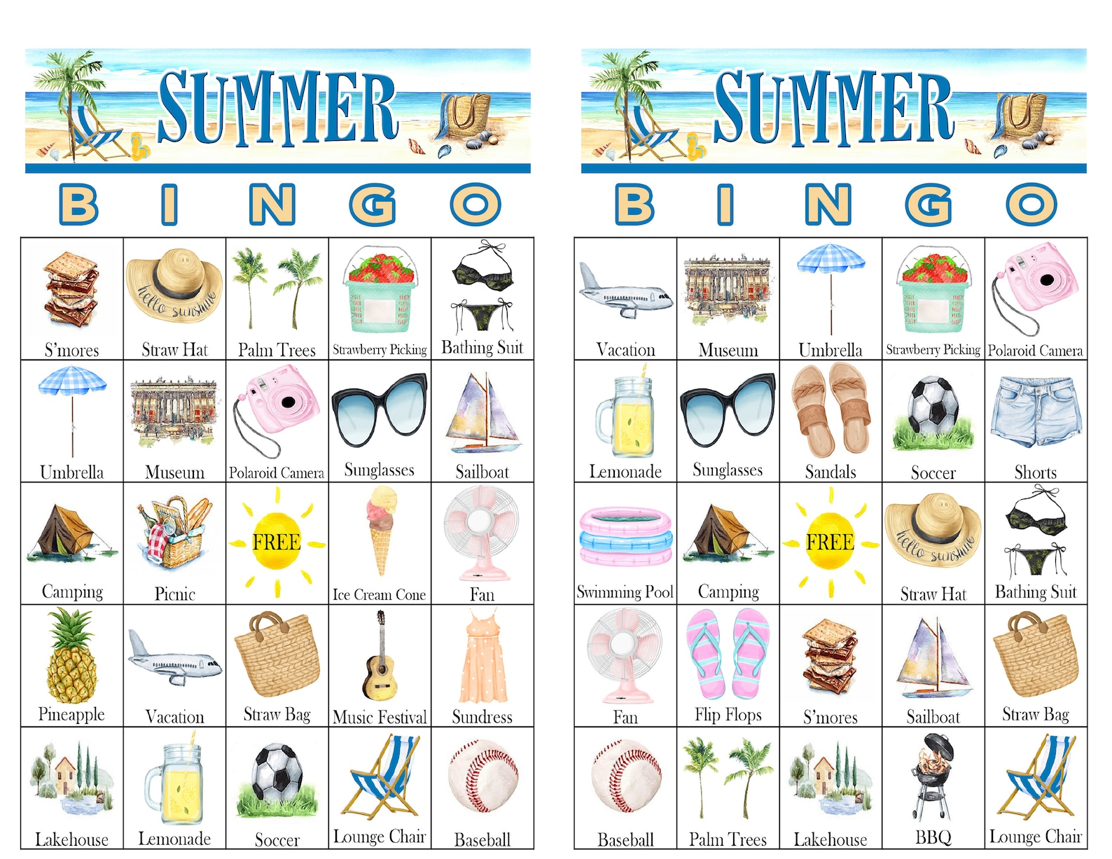 Summer Bingo Cards Summer Vacation Bingo Camp Party Bingo - Etsy