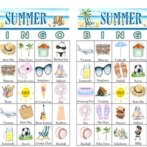 Summer Bingo Cards, Summer Vacation Bingo, Camp Party Bingo, Summer ...