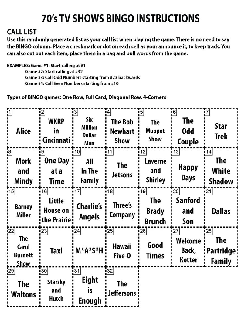 70's TV Shows 70's Games 70's Bingo Music - Etsy