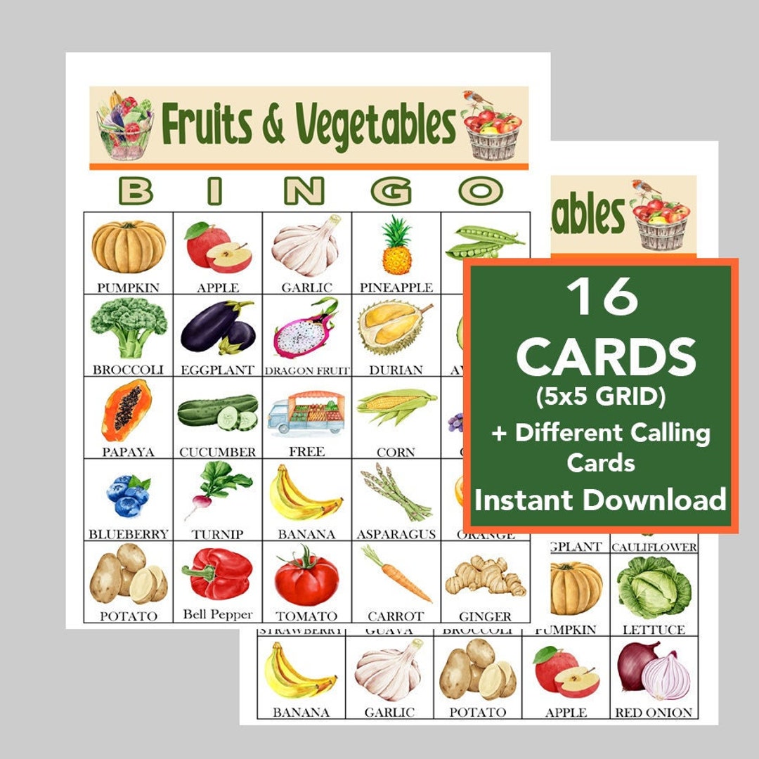 Juego de Bingo de Frutas y Verduras / Descarga PDF / 11 Páginas ...