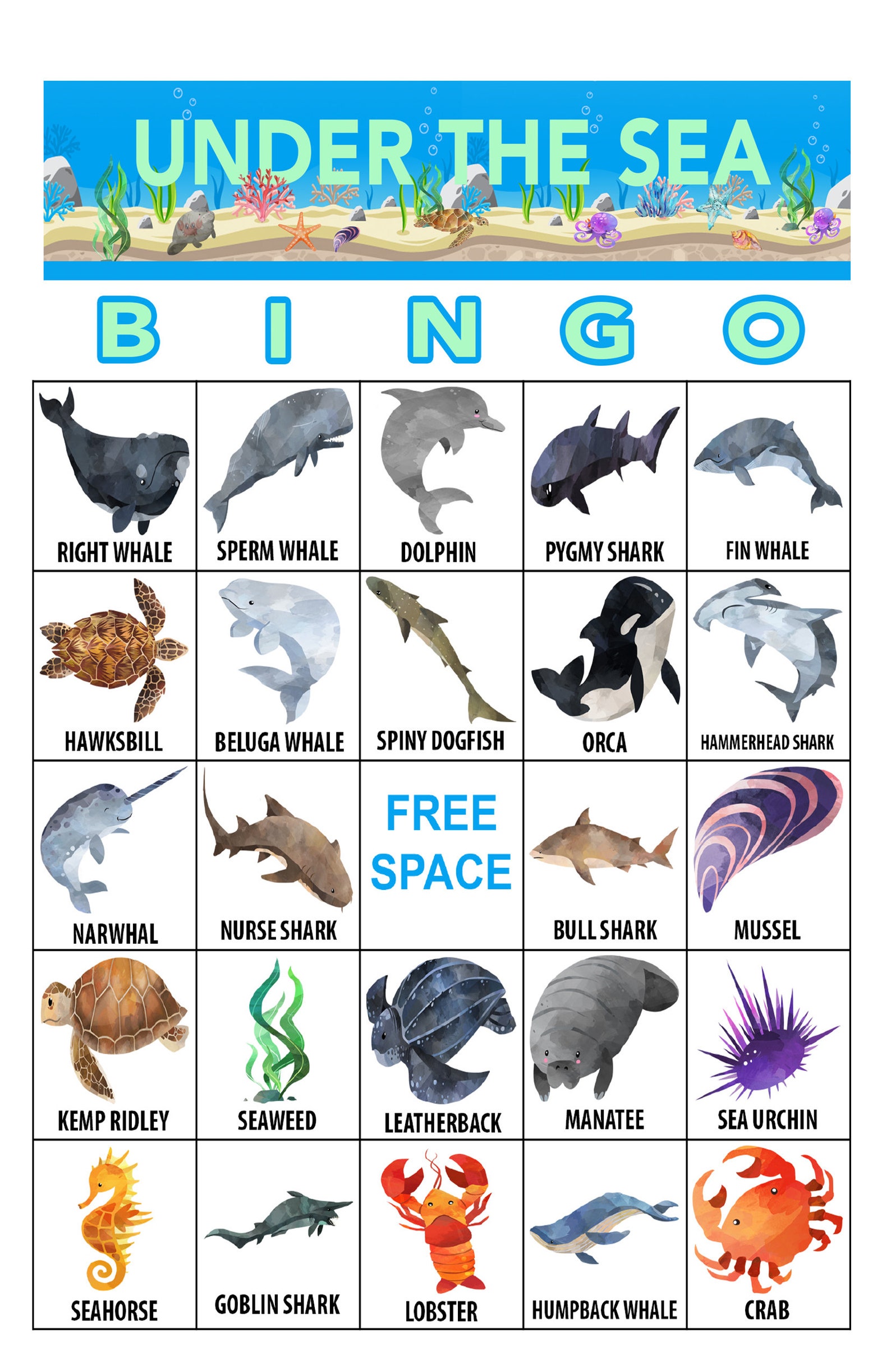 Under the Sea Bingo Game Summer and Beach Fun Summer Fun - Etsy Canada