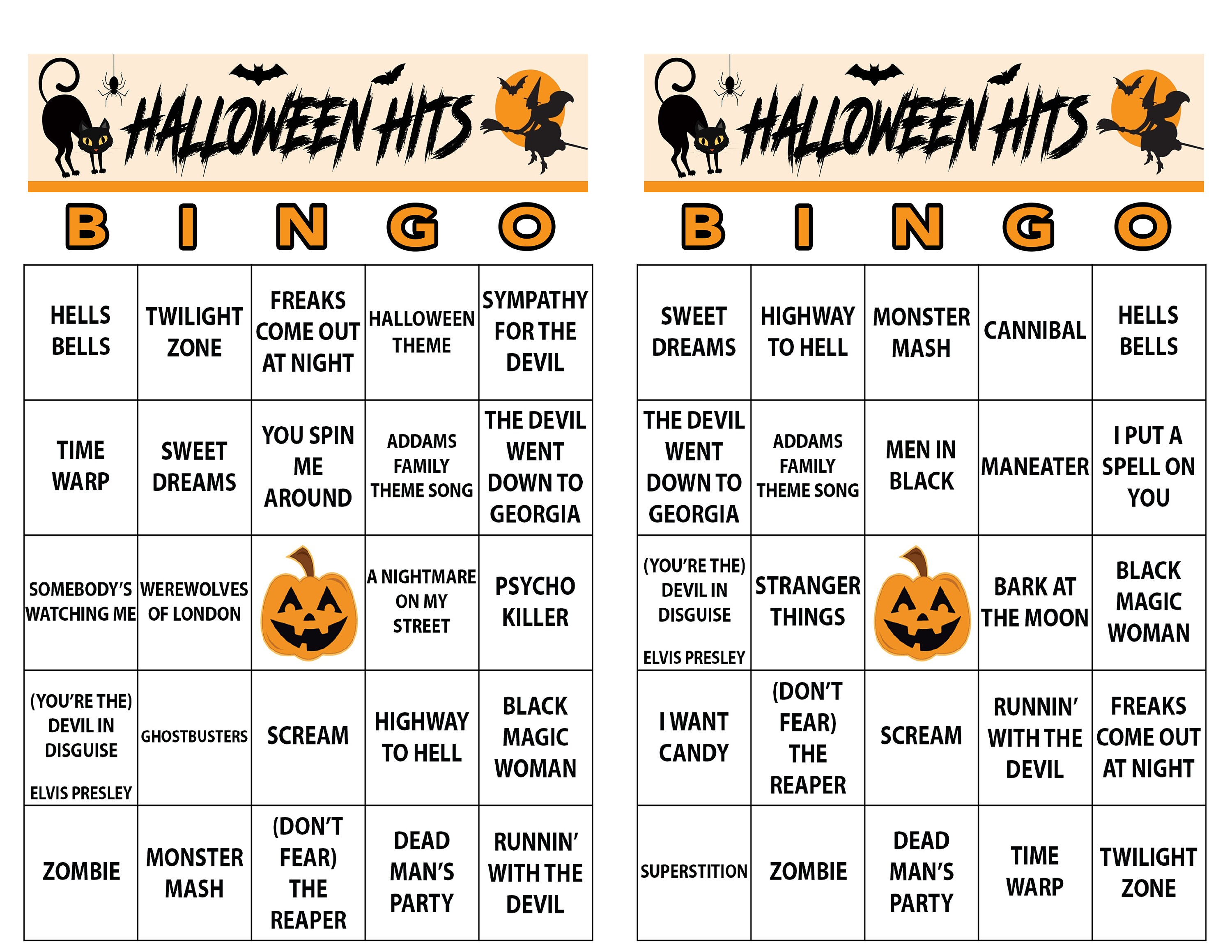 Halloween Hits, Halloween Music, Halloween Bingo Cards, Digital ...