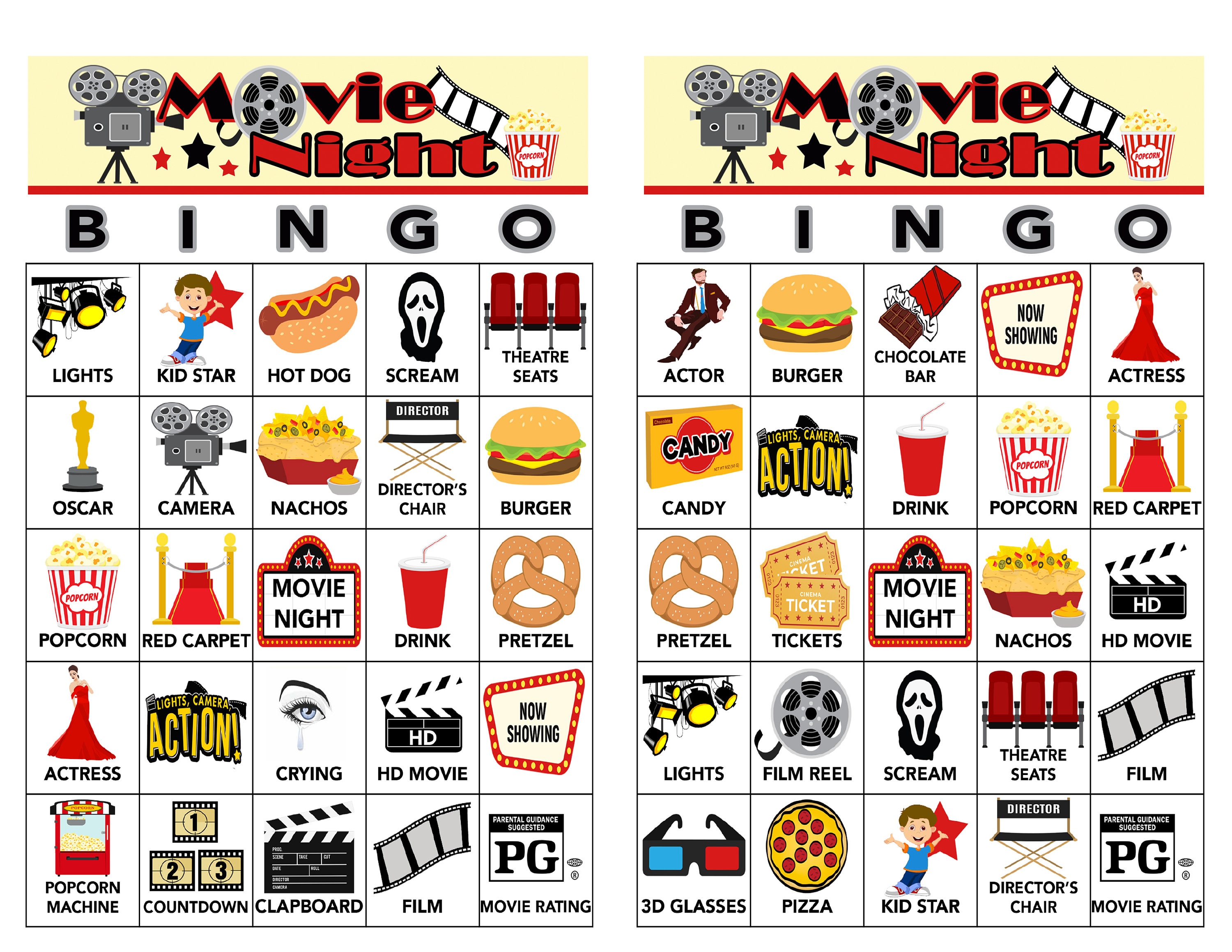 Movies Movie Night Bingo Family Night Games Instant Digital - Etsy