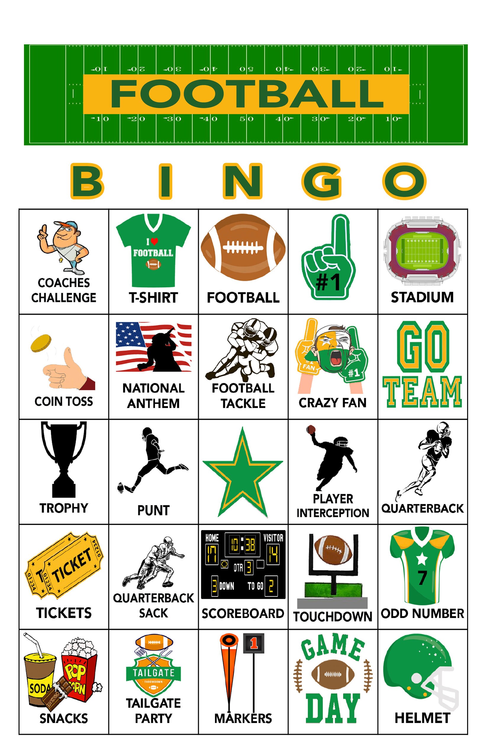 Football Bingo Game Sports Bingo Party Bingo Football - Etsy