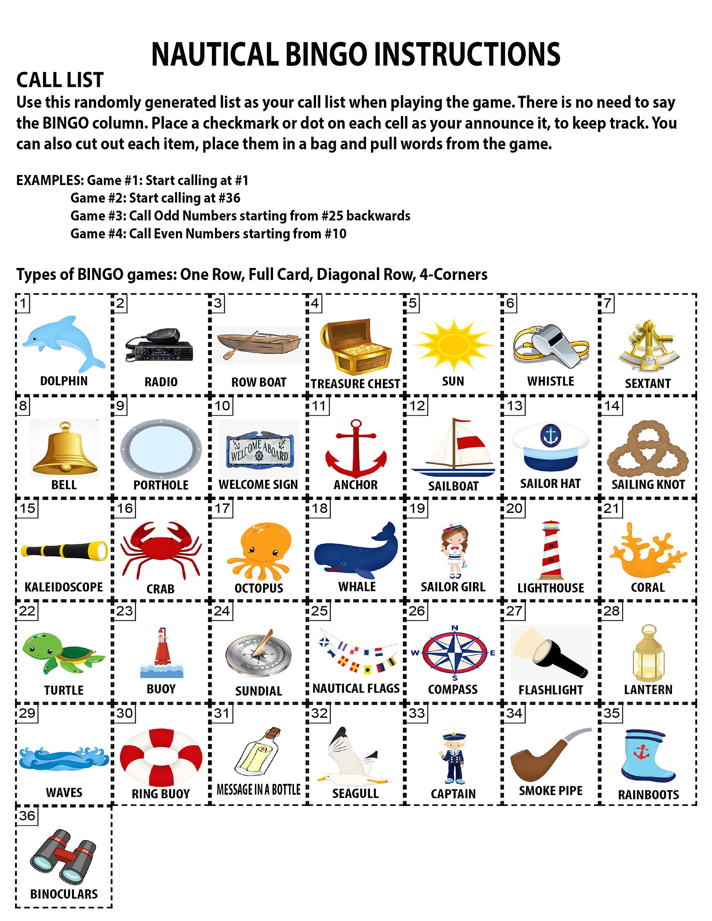 Nautical Bingo Game, 30 Unique Cards (instant Download) - Etsy