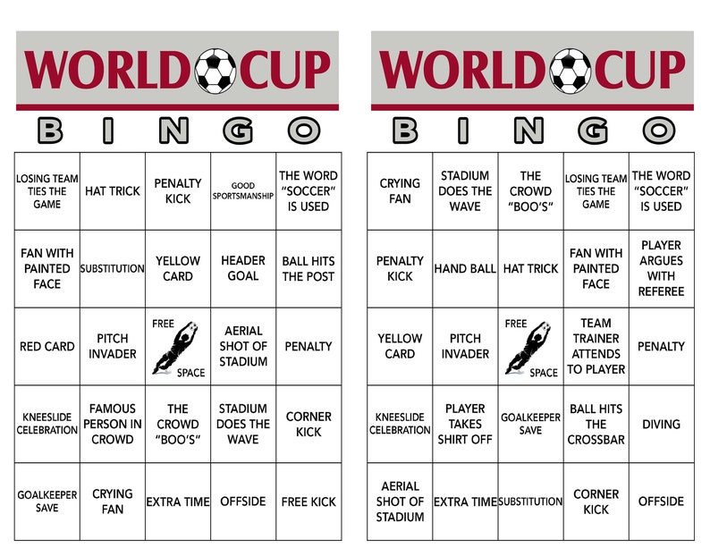 World Cup Football Bingo World Cup Soccer Bingo Football - Etsy