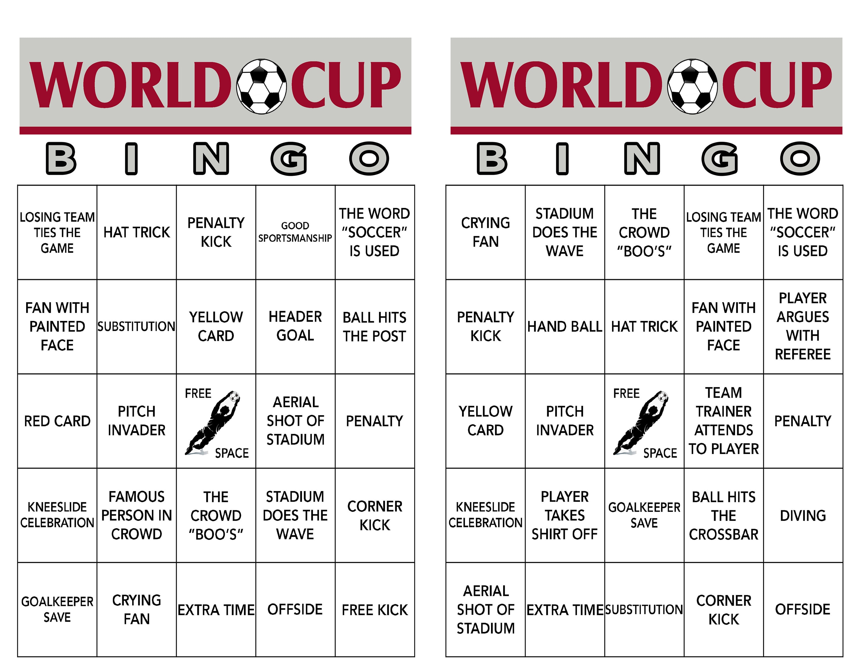 World Cup Football Bingo World Cup Soccer Bingo Football - Etsy