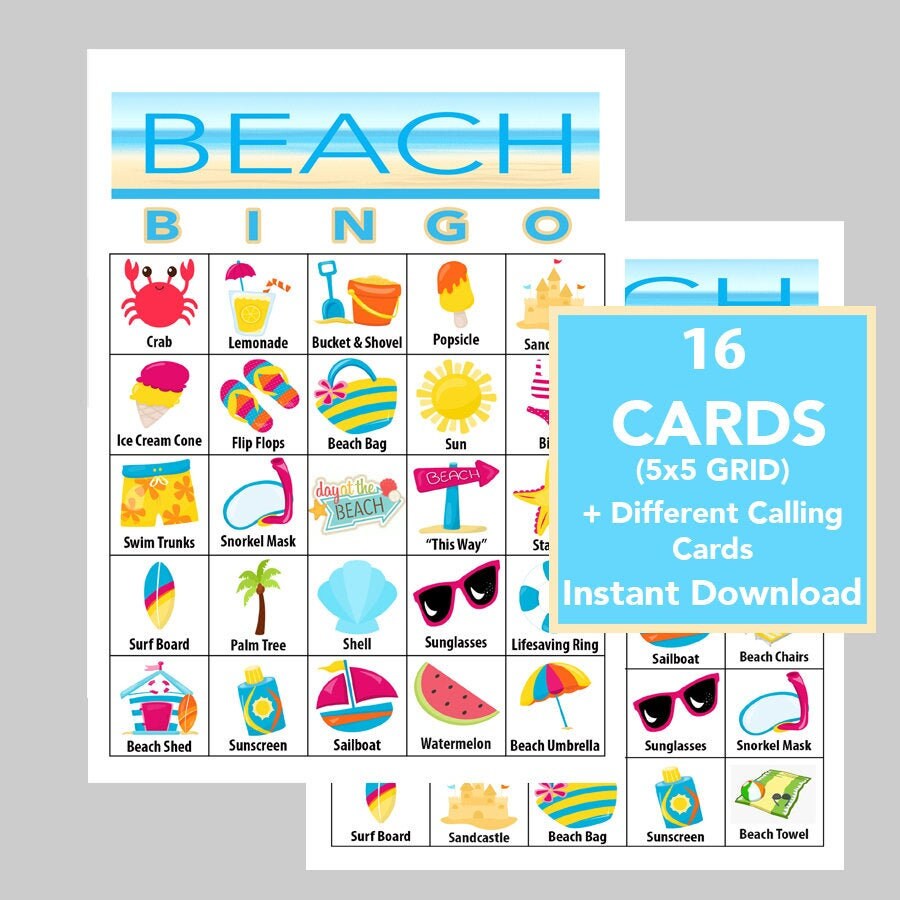 Beach Bingo Game Summer Bingo Pool Party Bingo Summer 2021 - Etsy